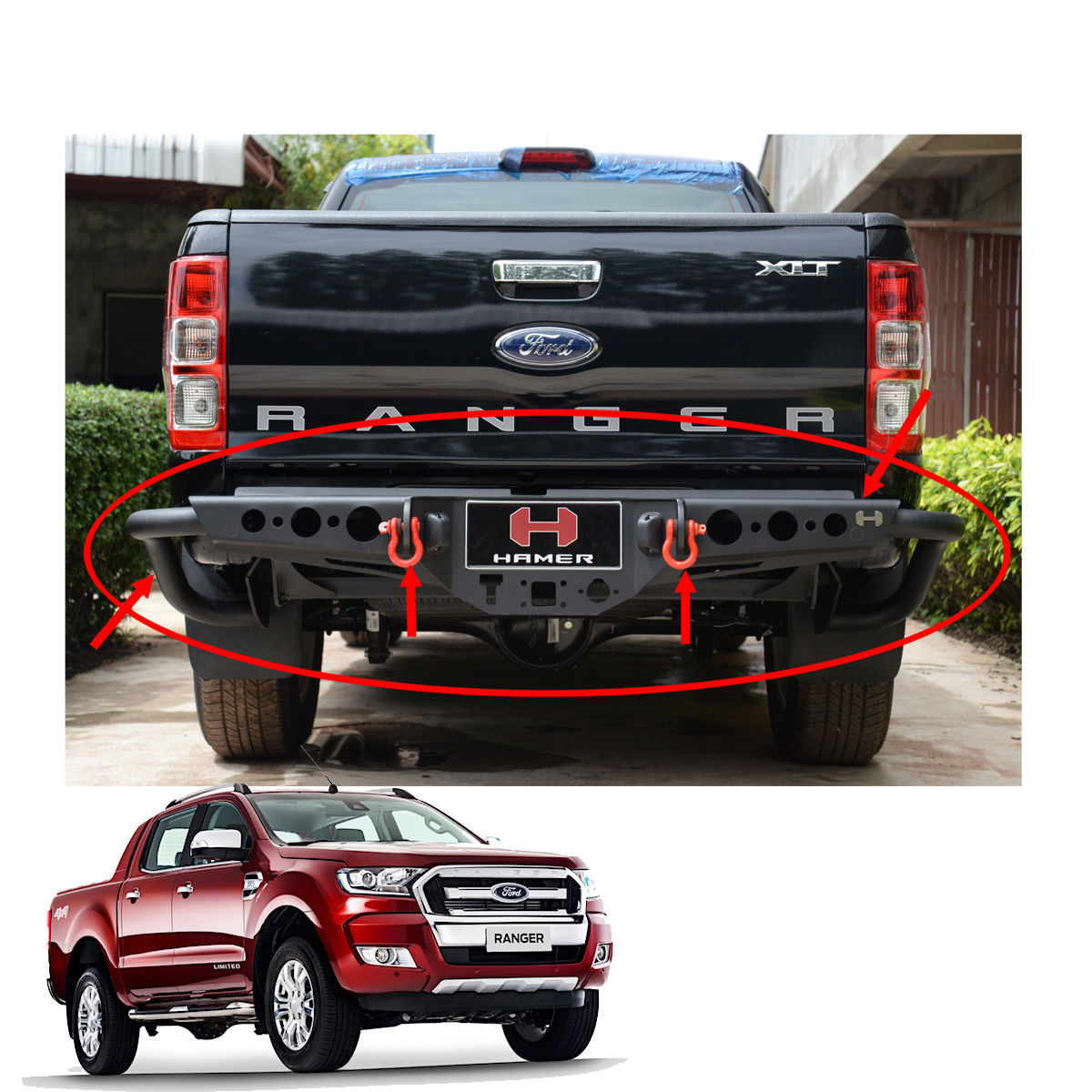 Rear Bumper Steel Hamer Matte Black MX201 Trim For Ford Ranger T5 T6 ...