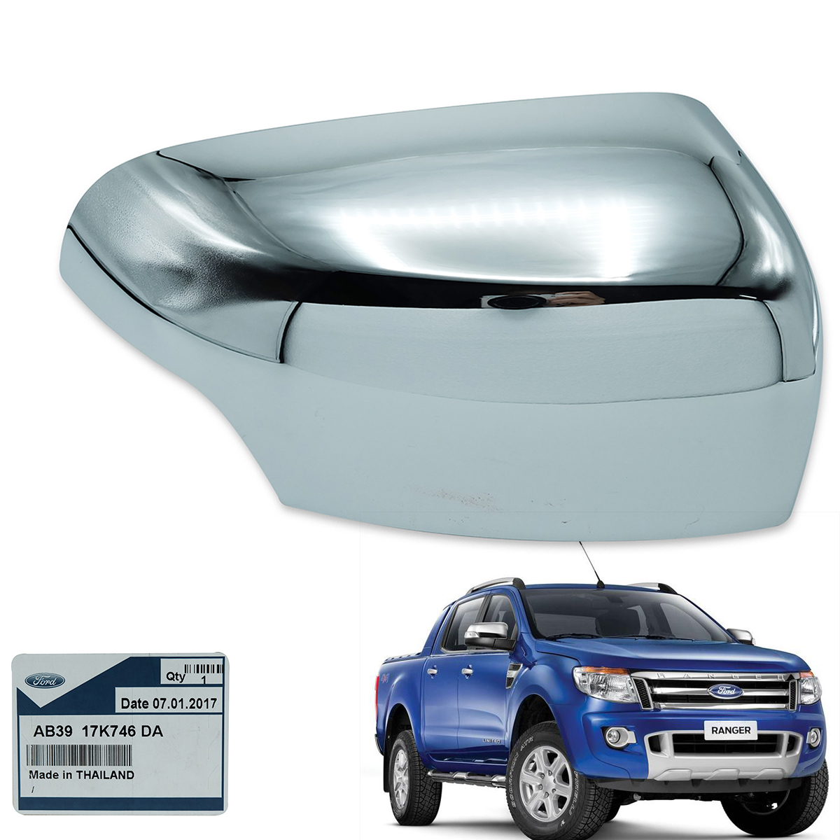 For Ford Ranger T6 15 16 2017 Wing Side Mirror Cover Chrome No Signal ...