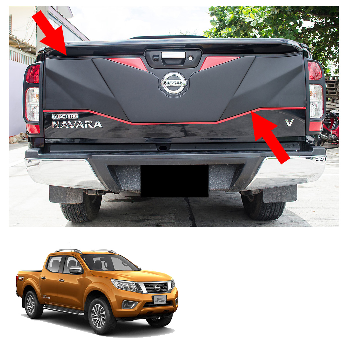 Rear Tailgate Outer Lid Cover Matte Black Red Fits Nissan NP300 Navara ...