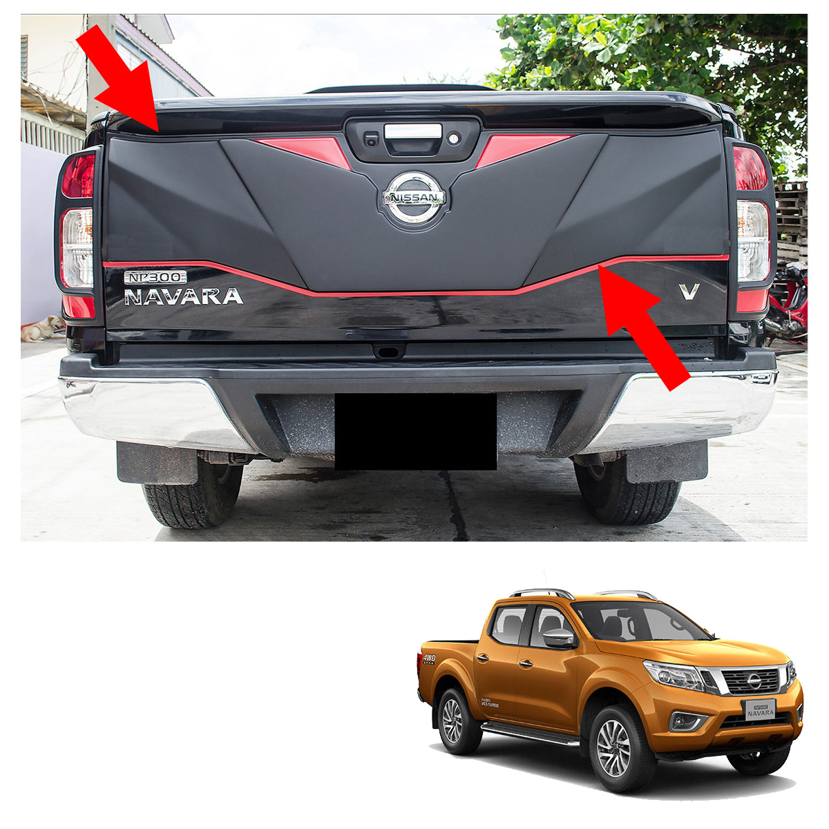 Rear Tailgate Outer Lid Cover Matte Black Red Fits Nissan NP300 Navara ...