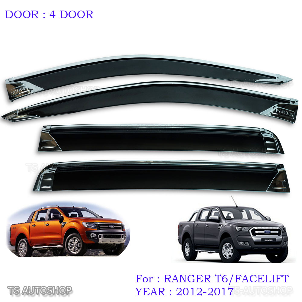Chrome Window Vent Visor Weather Guard Fits Ford Ranger 4Dr T6 Xlt 2012 ...