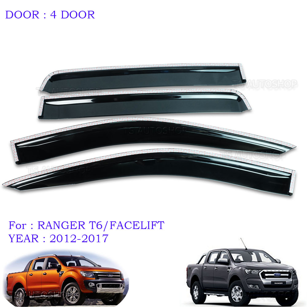 Chrome Window Vent Visor Weather Guard Fits Ford Ranger 4Dr T6 Xlt 2012 ...